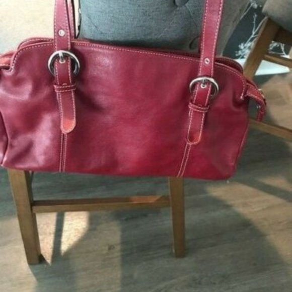 Tignanello | Bags | Tignanello Red Handbag Zipper Top Medium Leather ...
